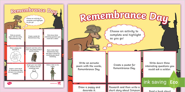 Remembrance Day Choice Board (teacher made) - Twinkl