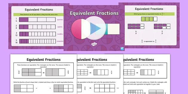 Equivalent Fractions Year 3 PowerPoint with Worksheets
