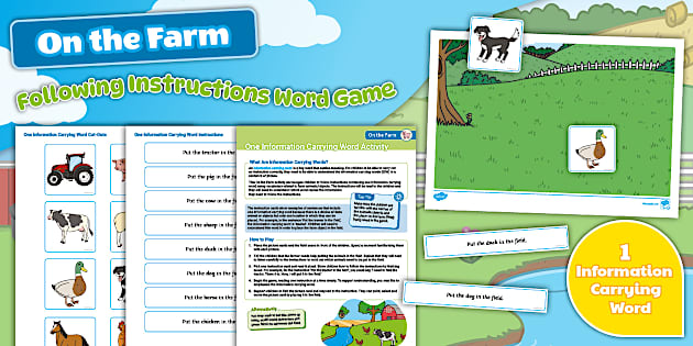 On the Farm Following Instructions Word Game: 1 Information Carrying Word