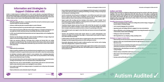 Autism Strategies and Information Adult Guidance - Twinkl