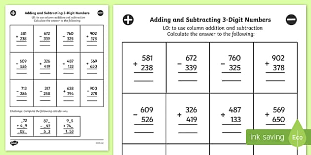 Vertical Addition And Subtraction Worksheet LKS2 Maths