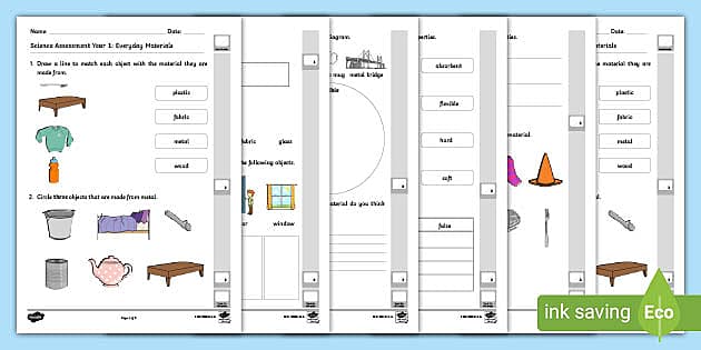 Editable Year 1 Everyday Materials End of Unit Assessment Pack