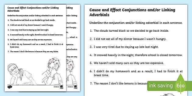 Cause and Effect Connectives Worksheet