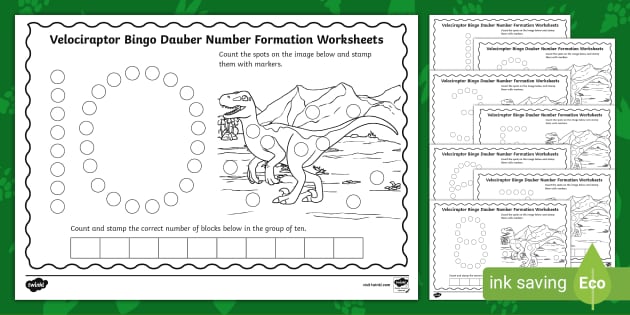 Velociraptor Bingo Dauber Number Formation Worksheets