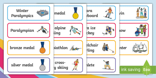 Winter Paralympics Visual Word Cards (teacher made) - Twinkl