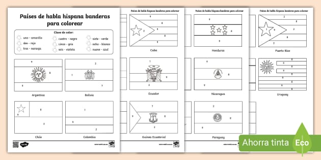 Países de habla hispana banderas para colorear - Twinkl