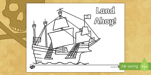 Land Ahoy! Pirate Ship Colouring Page (teacher made)