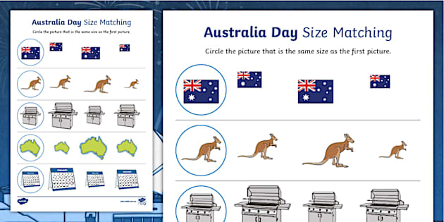 Australia Day Size Matching Worksheet - Maths Resources