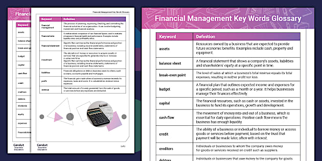 Financial Management Key Words Glossary - Twinkl Financial Management Key Words Glossary - Twinkl