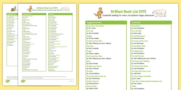 Brilliant Book List EYFS Book List - Twinkl
