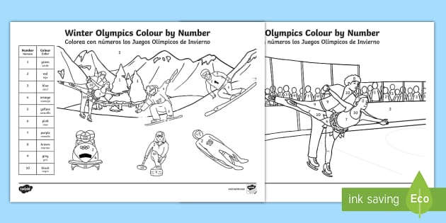 KS1 Winter Olympics Colour by Number Colouring Pages English/Spanish