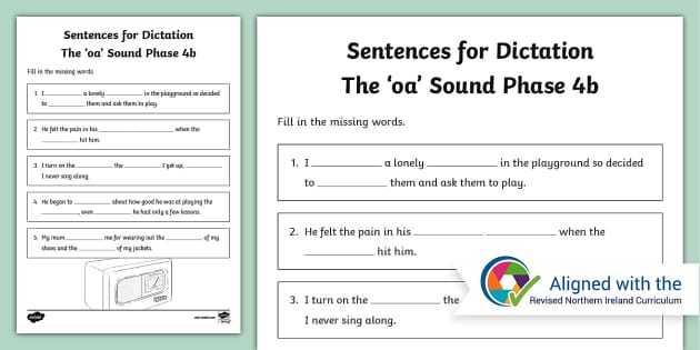 Linguistic Phonics Phase 4b 'oa' Sound Dictation Sentences Activity