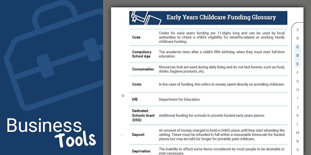 Early Years Childcare Funding Glossary - Twinkl