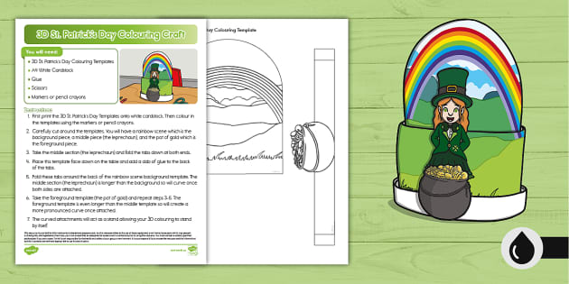 3D St. Patrick's Day Colouring Craft (Teacher-Made) - Twinkl