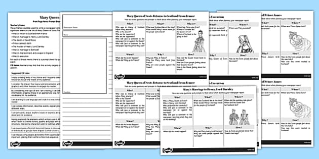 Mary Queen of Scots Worksheets - News Report Writing Frames