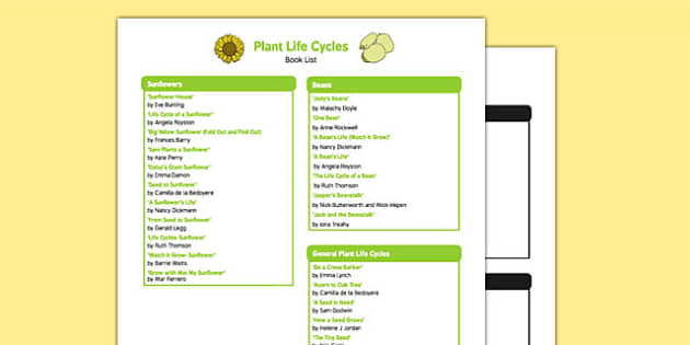 Plant Life Cycles Book List (profesor hizo) - Twinkl