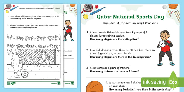 Qatar Sports Day One-Step Multiplication Word Problems
