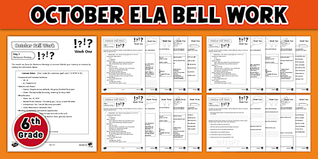 Sixth Grade ELA October Bell Work Bundle (Teacher-Made)