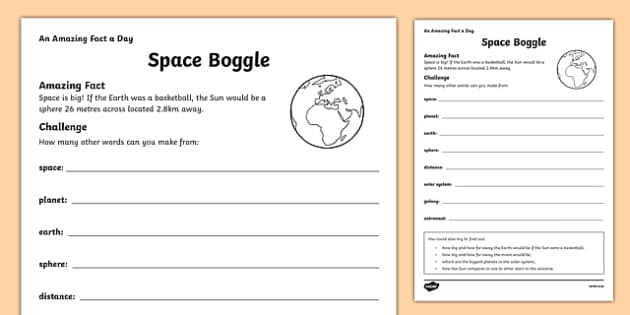 Space Boggle Worksheet / Worksheet (teacher made) - Twinkl