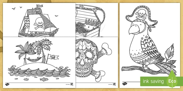 Pirate-Themed Mindfulness Colouring Pages - Twinkl