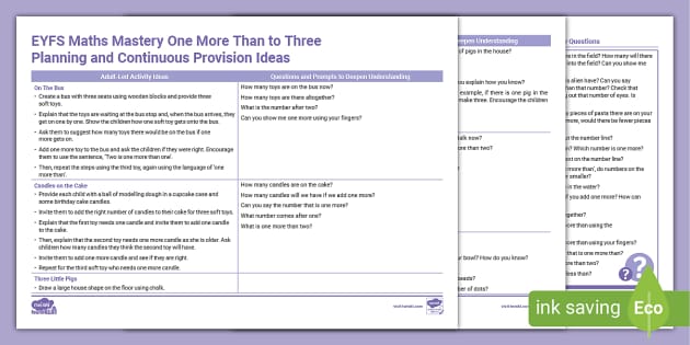 👉 EYFS Maths Mastery One More Than to Three Planning Ideas 👉 EYFS Maths Mastery One More Than to Three Planning Ideas