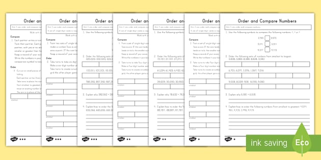 Place Value: Order and Compare Numbers Differentiated Activities