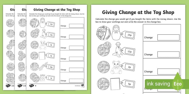 KS1 Maths Giving Change At The Toy Shop Worksheet Worksheets