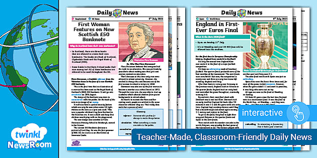 NewsRoom Weekly UKS2 Reading Comprehension Pack - 9th July 2021