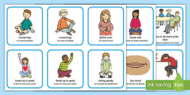 Good Sitting Cards English/French (teacher made) - Twinkl