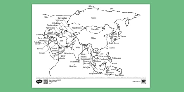 Map of Asian Countries Colouring Sheet (teacher made)