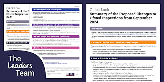 Quick Look: Summary of the Proposed Changes to Ofsted Inspections 2024