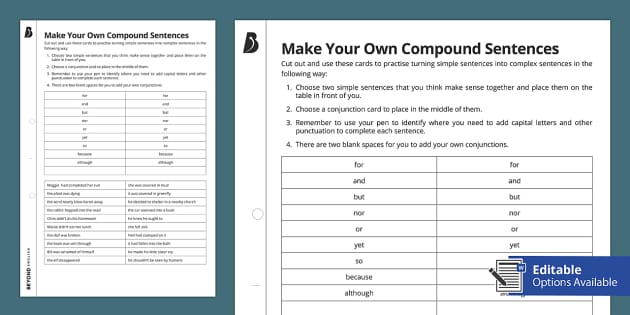 Make Your Own Compound Sentences Cards- compound sentences, complex ...
