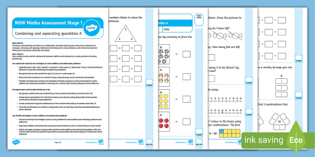 Maths Assessment NSW Curriculum – Stage 1 Combining and separating ...