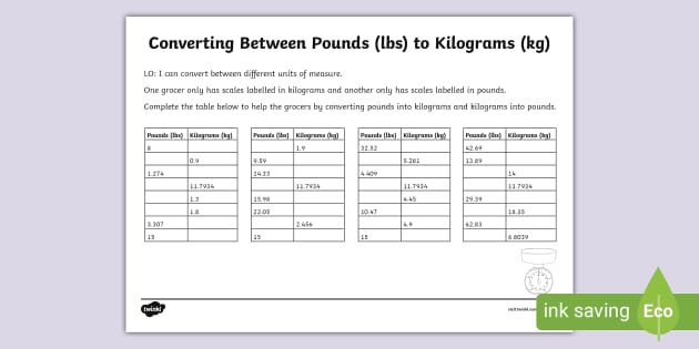 FREE Convert Lbs To Kg Worksheet teacher Made Twinkl