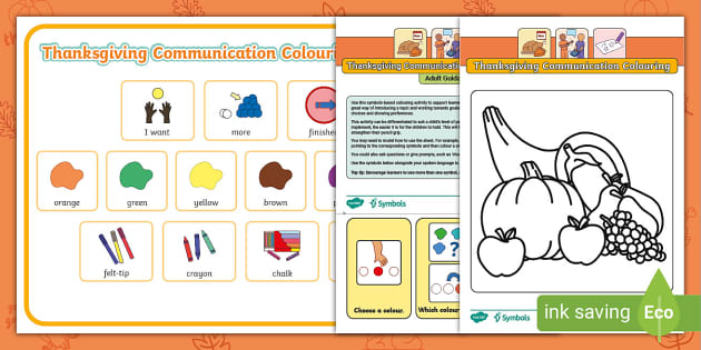 Twinkl Symbols: Thanksgiving Communication Colouring Activity with AAC