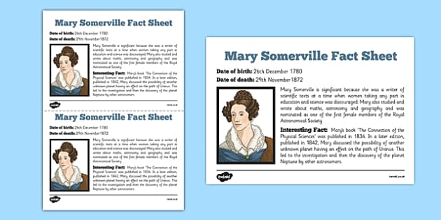 Scottish Significant Individuals Mary Somerville Fact Sheet -CfE ...