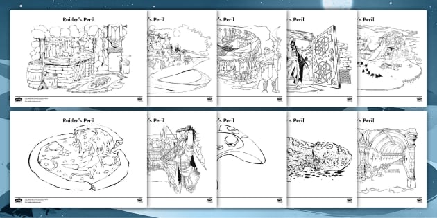 KS2 Fantasy Gaming Adventure Story 'Raider's Peril' Colouring Pages