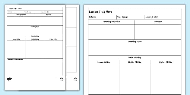 Lesson Plan Template UK Teaching Reosurces