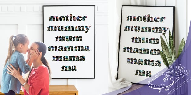 Mother Mummy Mum Typography Botanical-Themed Pattern Poster