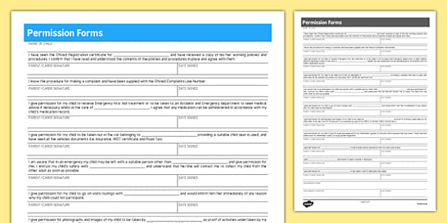Permission Slip Template For Childminders (teacher made)