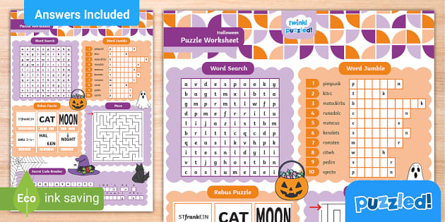 Halloween Puzzle Worksheet - Twinkl Puzzled (teacher made)