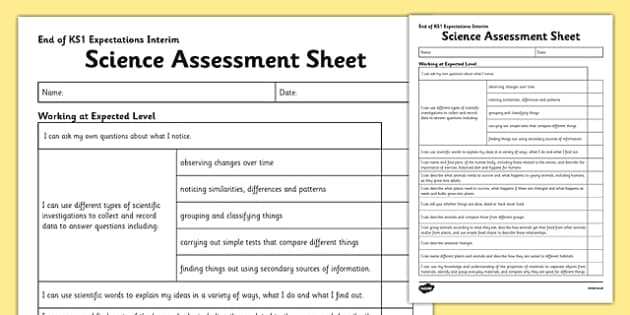 End of KS1 Science Expectations Interim Assessment Tracking