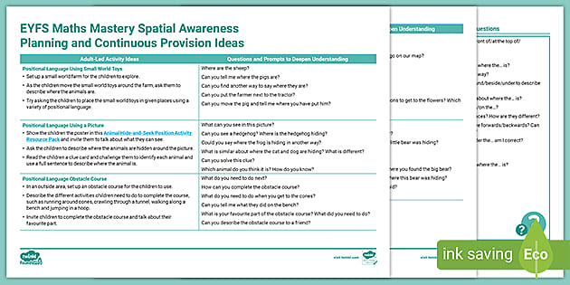 EYFS Maths Mastery Spatial Awareness Planning and Continuous Provision ...