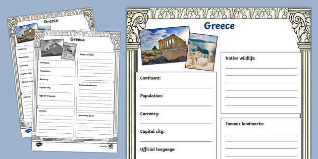 Greece Fact File Template (l'enseignant a fait) - Twinkl