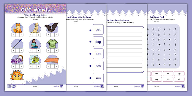 CVC Words Activity Sheet (Hecho por educadores) - Twinkl