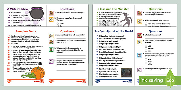 KS1 60-Second Reads: Halloween Activity Pack (Teacher-Made)