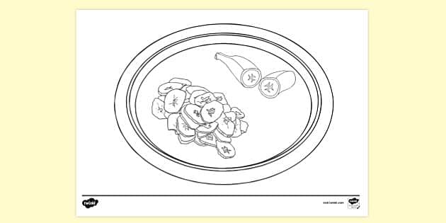 Sliced Banana on a Plate Colouring | Colouring Sheets