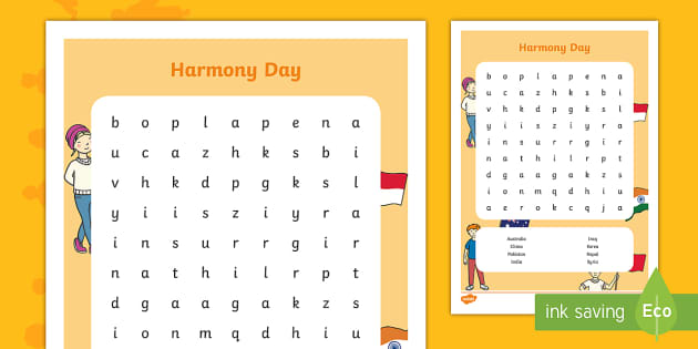 FREE! - Foundation Harmony Day Countries Word Search