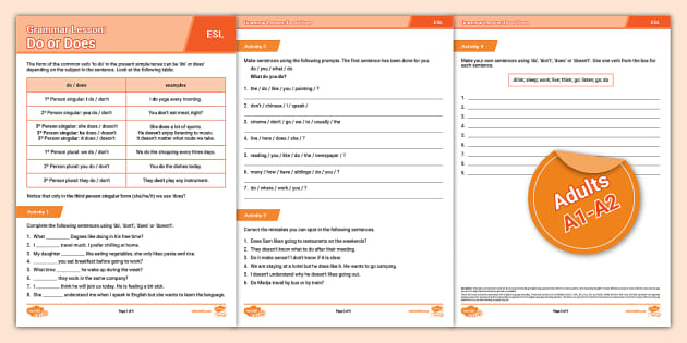 ESL Do or Does Worksheet [Adults, A1-A2] (teacher made)