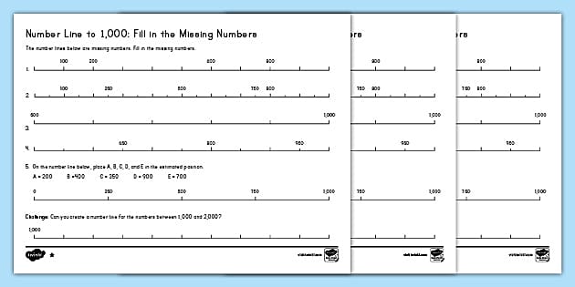 Number Line To 1 000 Missing Numbers Differentiated Activity